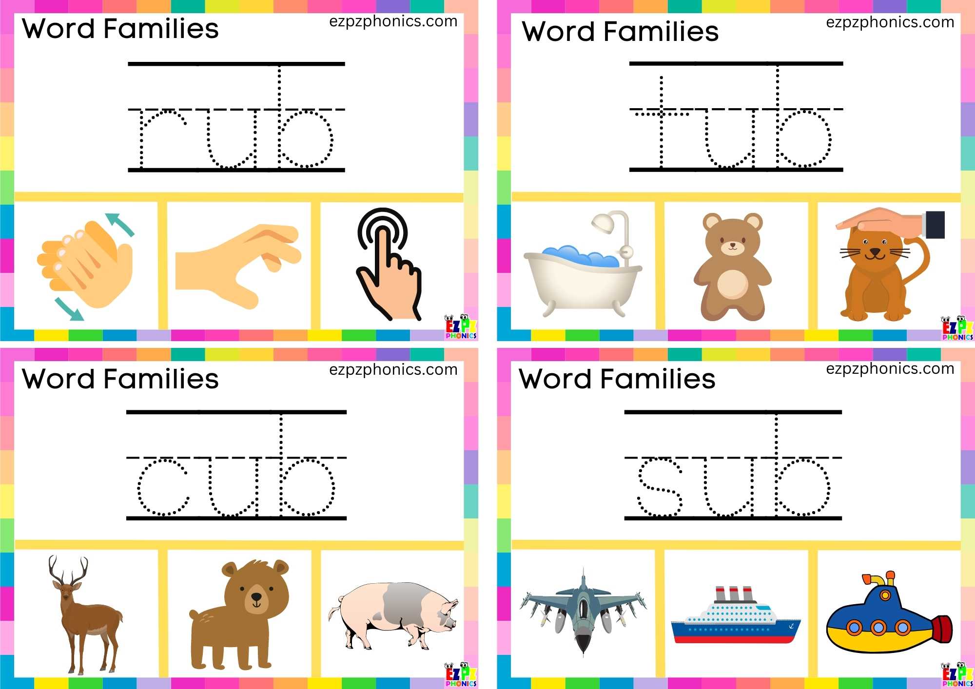 Word Family ub Write the words and clip the image clip cards - ezpzphonics.com